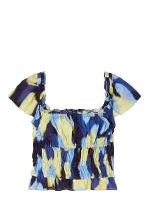 Altuzarra Printed Puff Sleeve Top - Blue