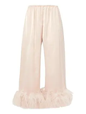 16Arlington Feather-trimmed Satin Wide-leg Pants - Nude