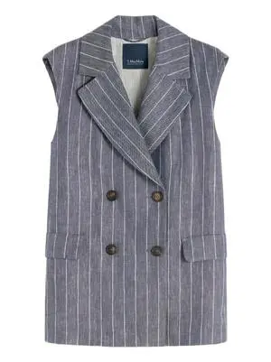 Max Mara Pinstripe Double-breasted Suit Vest - Gray
