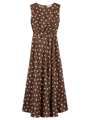 Max Mara Max Mara Martina Sleeveless Polka Dot Maxi Dress Brown
