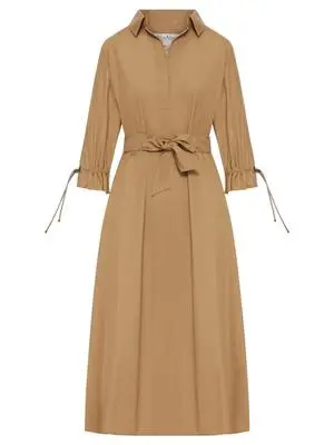 Max Mara Mirto Drawstring Sleeved Dress - Camel