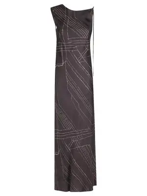 ALYSI Asymmetrical Neck Maxi Dress With Geometric Print - Brown