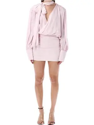 ROTATE BY BIRGER CHRISTENSEN Pleated V-neck Mini Dress - Pink