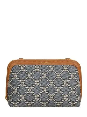 Celine Jacquard Triomphe Clutch On Chain - Navy Blue/off-white