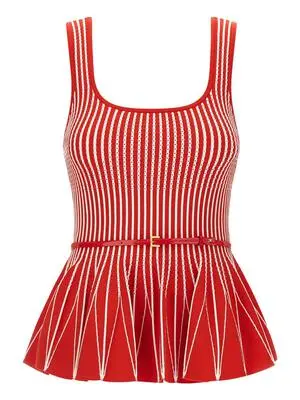 ELISABETTA FRANCHI Elisabetta Franchi Two-Tone Ribbed Knit Top With Flared Hem