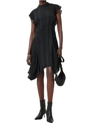ALLSAINTS ALLSAINTS Flutter Sleeve Asymmetrical Hem Dress Black