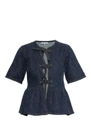 GANNI Bow Peplum Top - Navy