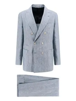 Brunello Cucinelli Double-breasted Striped Tailored Suit - Gray