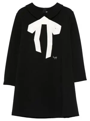 IL GUFO Bow Detailed Long Sleeve Dress - Black