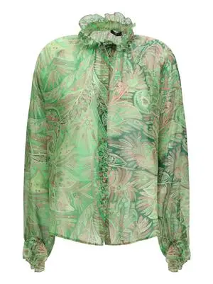 Etro Paisley Ruffled Sheer Blouse - Green