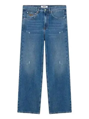 MSGM Distressed Straight Leg Jeans - Blue
