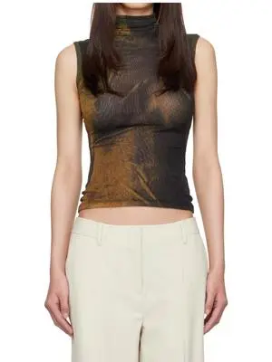 JEAN PAUL GAULTIER Mesh Mock Neck Graphic Print Top - Multicolor