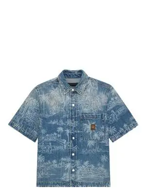 Amiri Printed Denim Short Sleeve Shirt - Indigo