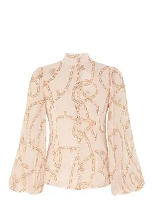 Zimmermann Sunray Pleated Blouse With Chain Print - Cream