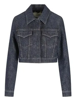 Fendi Cropped Ff Monogram Denim Jacket - Black