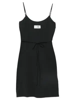 MAISON MARGIELA Spaghetti Strap Logo Patch Mini Dress - Black