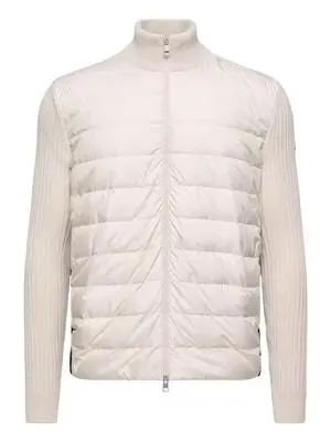 Moncler Quilted Zipped Cardigan With Ribbed Knit - Ivory White