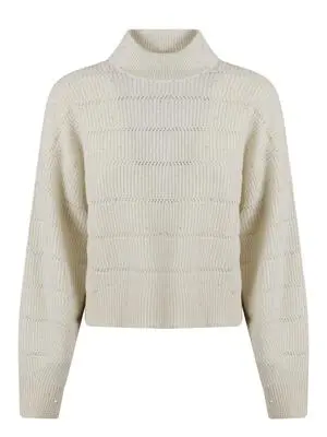 Brunello Cucinelli High-neck Cropped Ribbed Jumper - White
