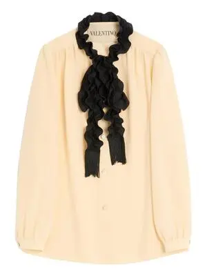 Valentino Garavani Ruffled Bow Neck Shirt - Birch/black