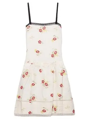 Prada Embroidered Linen Mini Dress - Ruby Red