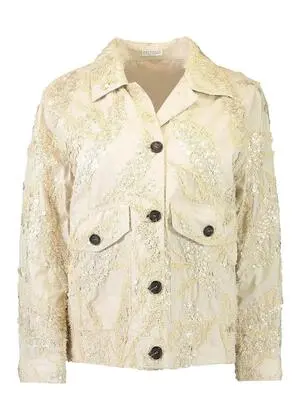 Brunello Cucinelli Embellished Long Sleeve Jacket - Nude