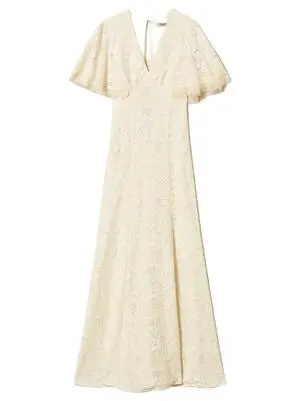 TWINSET Twinset Lace Mermaid Maxi Dress With Ruffles And V-Neck White