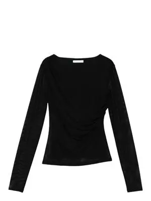 Patrizia Pepe Mesh Long-sleeve Top With Draped Detail - Black