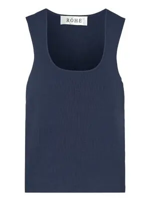 RÓHE Square Neck Sleeveless Knit Top - Navy Blue