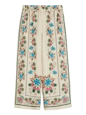 Max Mara Printed Silk Twill Trousers - Ivory White