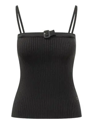 COURREGES Courrèges Buckle Rib Knit Top - Black