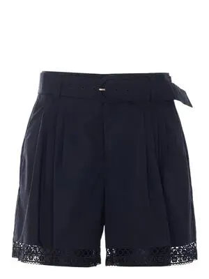 TWINSET Embroidered Belted Shorts - Black