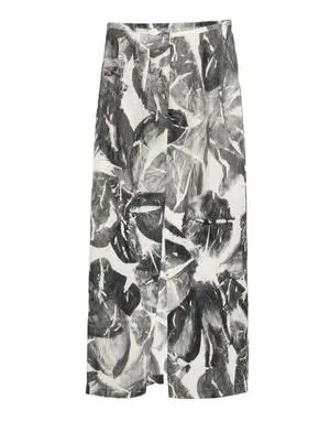 ALYSI Midi Skirt With All-over Pattern And Slit Detail - Gray