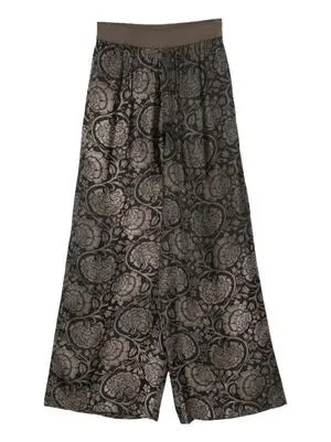 UMA WANG Floral Print Wide Leg Trousers - Black Beige