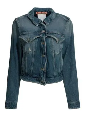 Acne Studios Cropped Distressed Denim Jacket - Blue