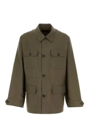 Prada Long-sleeved Button-up Jacket With Classic Collar - Military Green