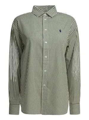 Polo Ralph Lauren Striped Collared Shirt With Embroidered Details - Gray