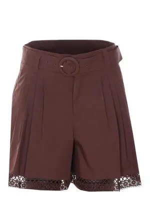 TWINSET Embroidered Belted Shorts - Red