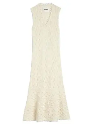 JIL SANDER V-neck Sleeveless Knitted Maxi Dress - Eggshell