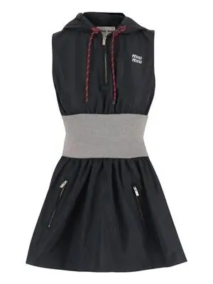 Miu Miu Sleeveless Hooded Dress With Contrasting Details - Black