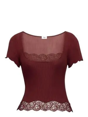 Saint Laurent Square Neck Ruffled Top - Deep Red