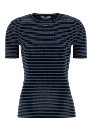 Prada Striped Ribbed Crewneck T-shirt - Black