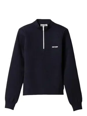 Miu Miu Miu Miu Wool Half-Zip Turtleneck Sweater Navy Blue