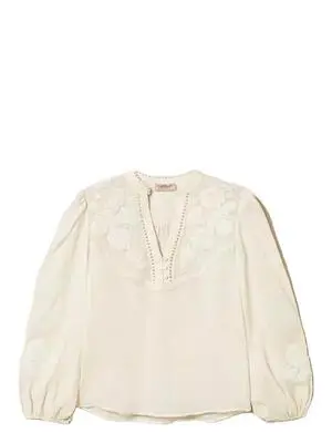 TWINSET Embroidered V-neck Blouse - White