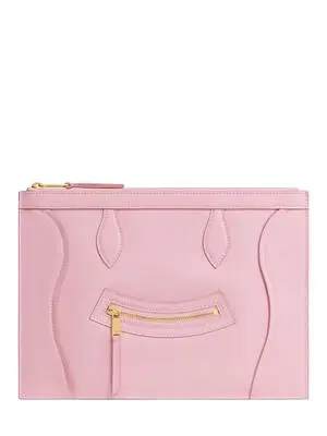 Celine Medium Pouch In Glossy Calfskin - Dirty Pink