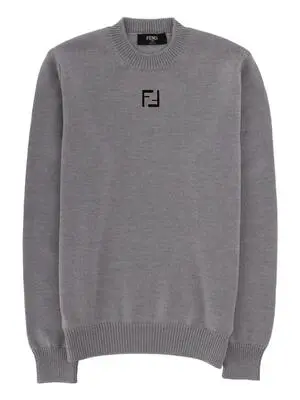 Fendi Long Sleeve Logo Sweater - Gray