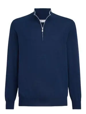 Brunello Cucinelli Brunello Cucinelli Sea Island Quarter Zip Sweater Avio Blue