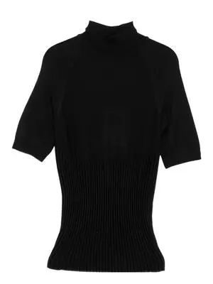 ALAÏA Alaïa Ribbed Mock Neck Short Sleeve Knit Top