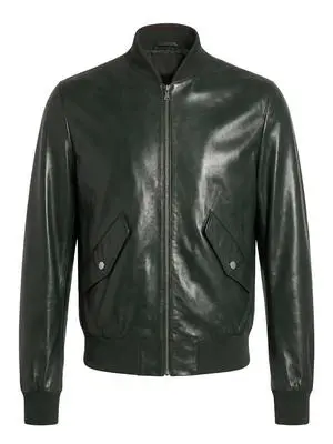 Gucci Long-sleeved Zipper Leather Bomber Jacket - Green