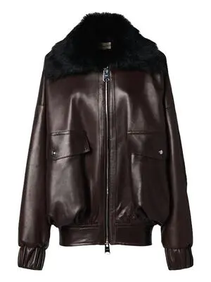 Khaite Daemon Leather Jacket With Fur Collar - Black