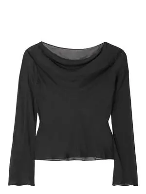 SIR. Long Sleeve Top With Draped Neckline - Black